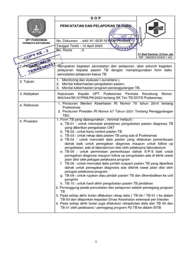 Sop Pencatatan Dan Pelaporan TB Paru | PDF