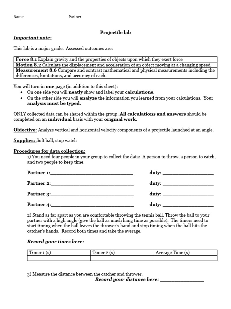 3 - 3 Angular Projectile Lab | PDF | Force | Classical Mechanics