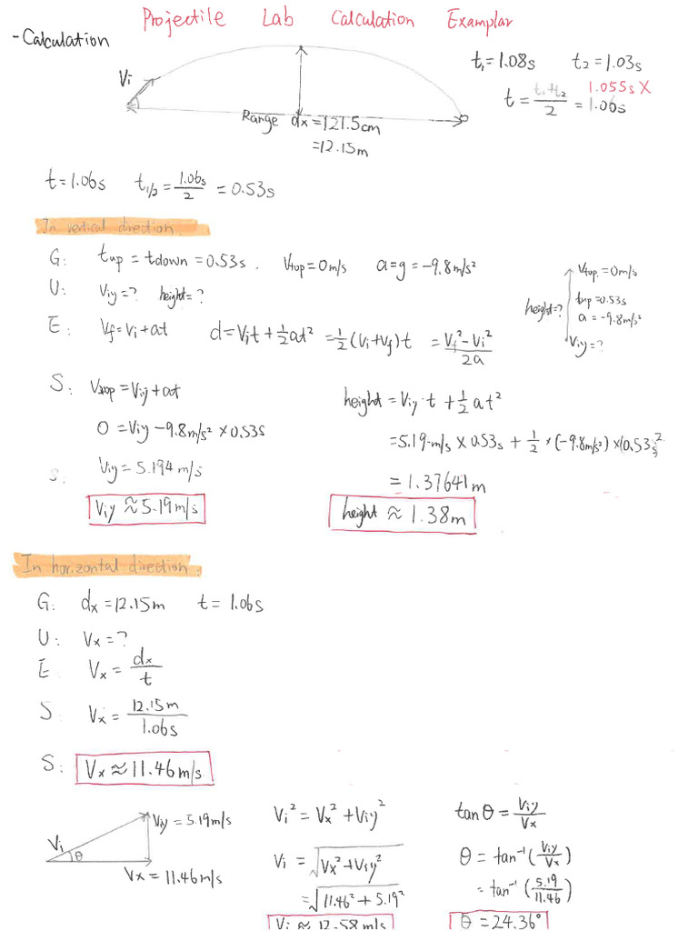Projectile Lab Calculation Exemplar | PDF