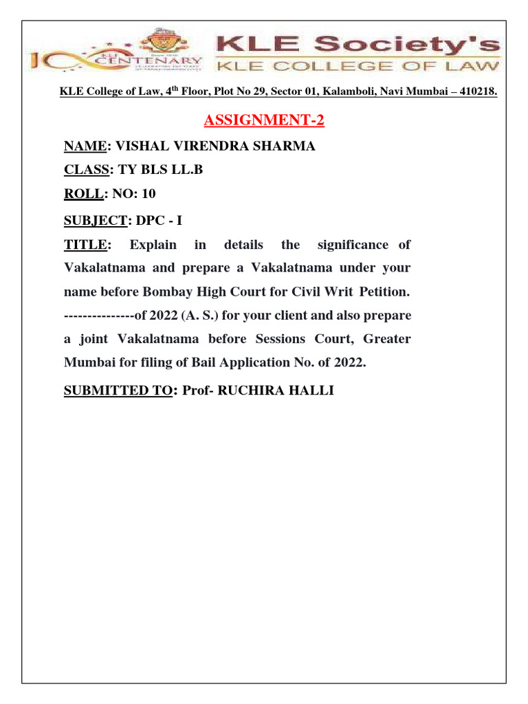 Dpc-I Assignment 2 (Vishal Sharma) | PDF | Lawyer | Advocate