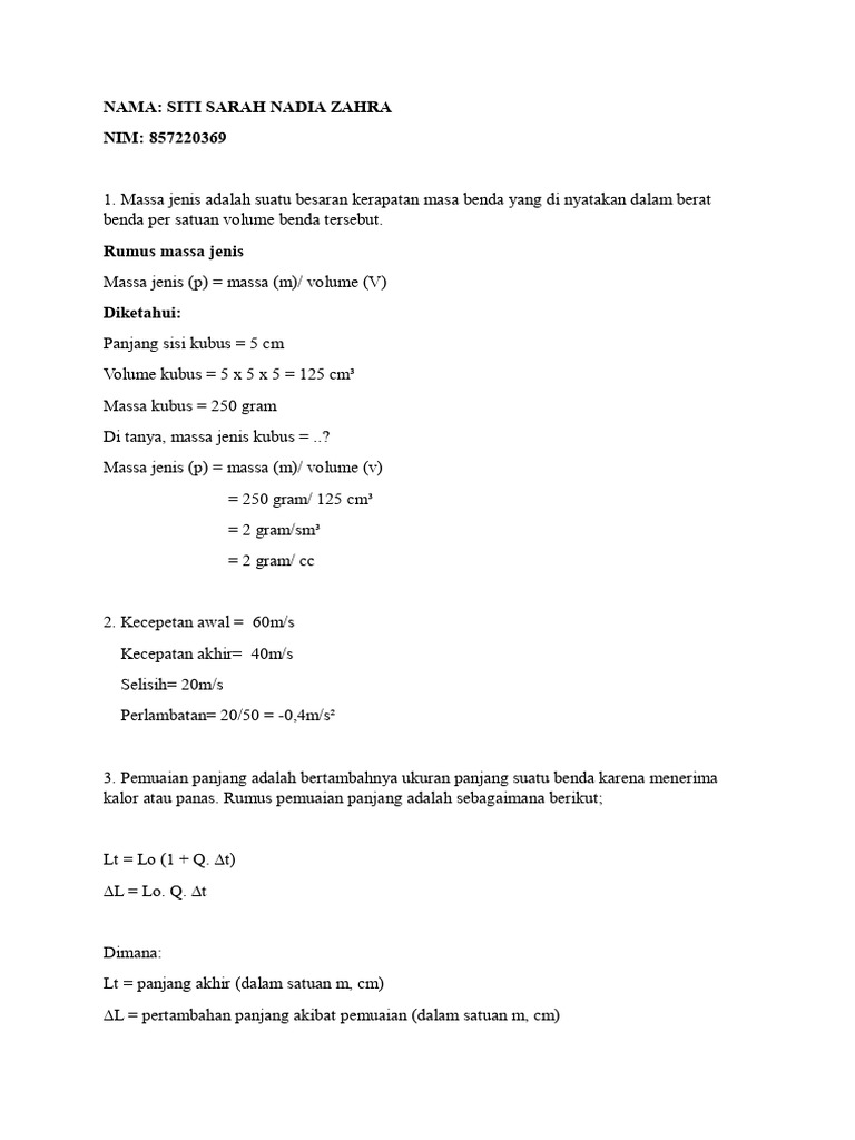 Rumus Massa Jenis dan Pemuaian Panjang | PDF | Sains & Matematika