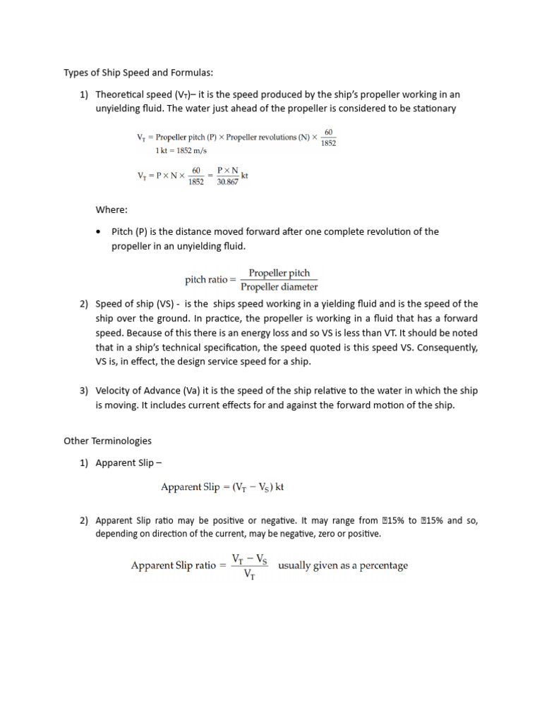Ship Speed Types and Calculation Formulas | PDF | Ships | Propeller