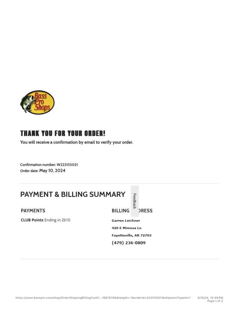 Bass Pro Shops - Order Confirmation 2 | Download Free PDF | Payments | Banking Technology