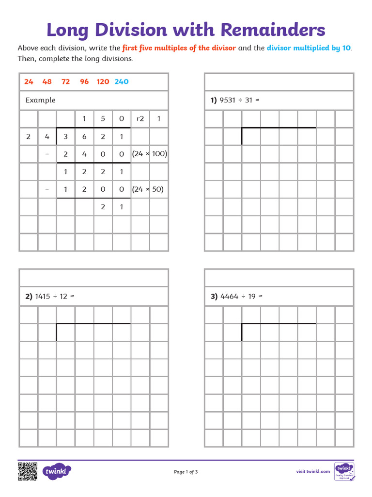 Long Division With Remainders: Divisor Multiplied by 10 | PDF ...