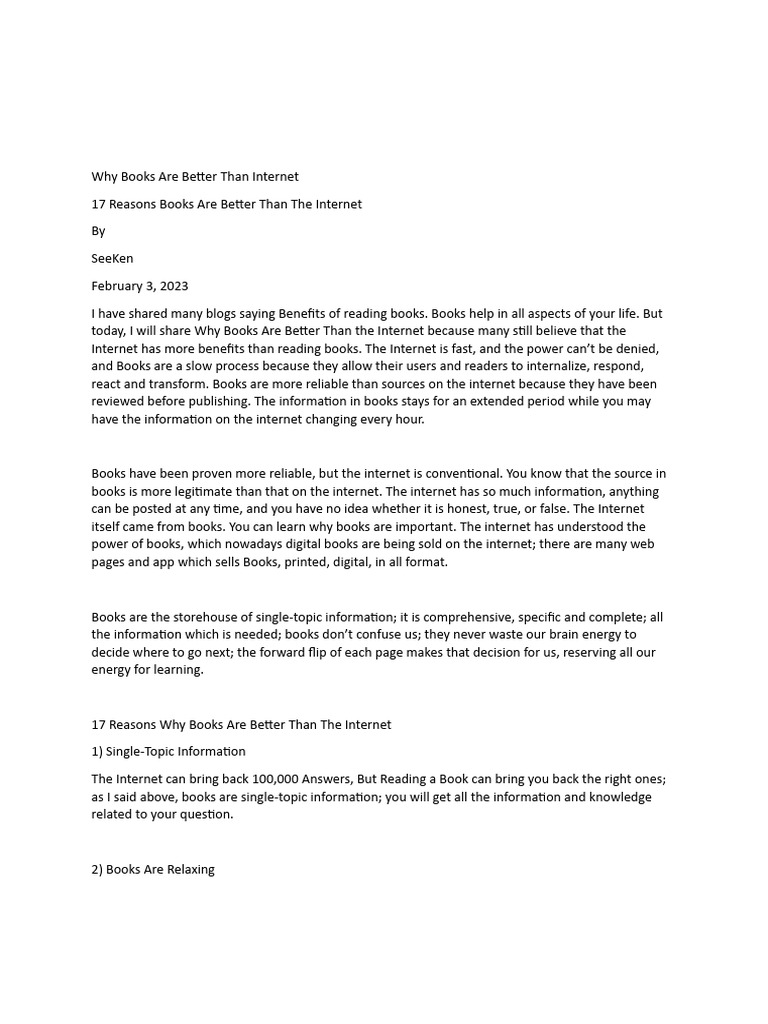 Books Vs Internet | PDF | Internet | Experience