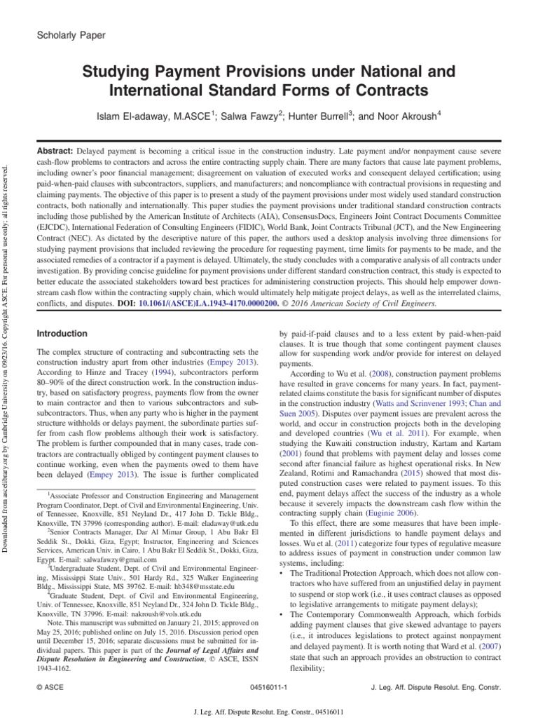 Payment Provisions in Construction Contracts | PDF | Business | Economies