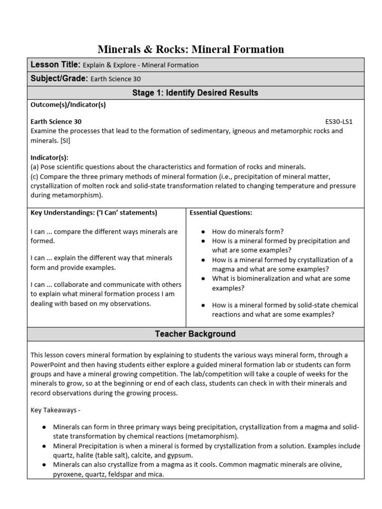 Mineral Formation Lesson | Download Free PDF | Minerals | Rock (Geology)
