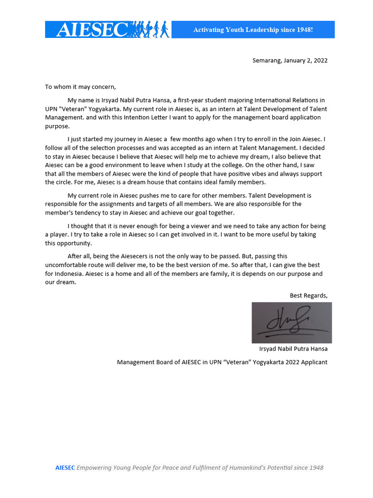 Intention Letter Template | PDF