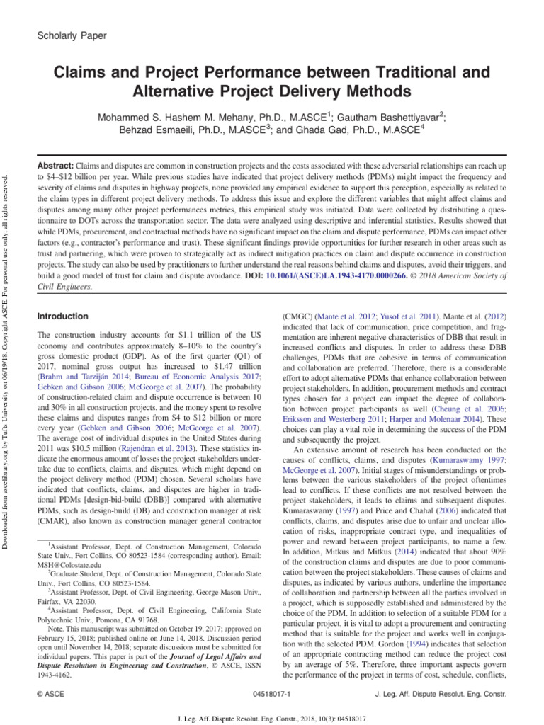 Claims and Project Performance Between Traditional and Alternative ...
