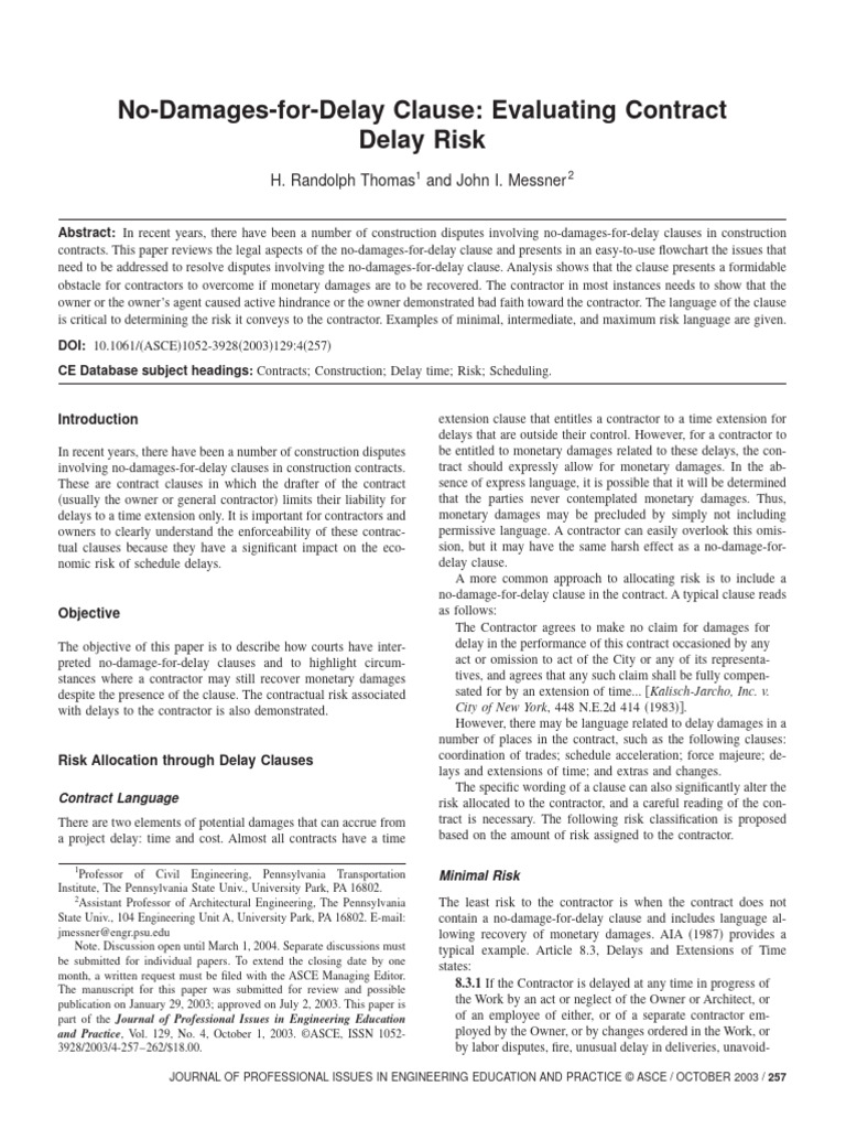 No Damages For Delay Clause Evaluating Contract | PDF | Damages ...