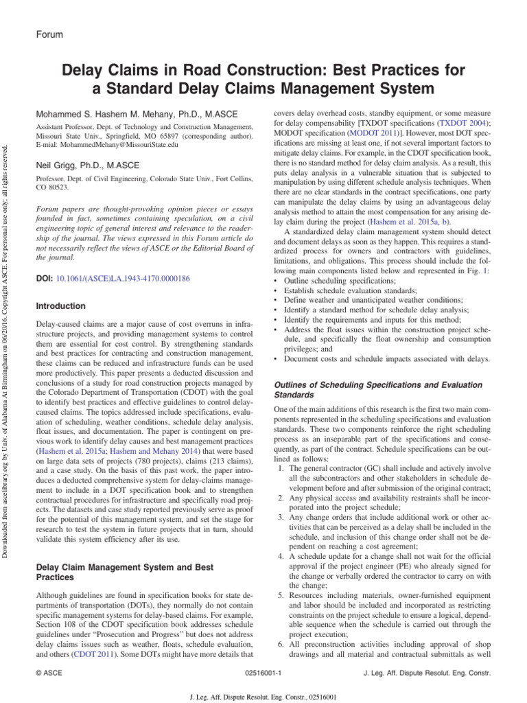 Delay Claims in Road Construction Best Practices For A Standard Delay ...