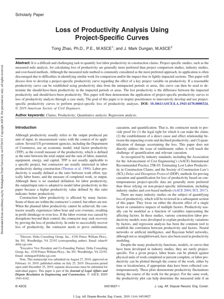 Loss of Productivity Analysis Using Project-Specific Curves | PDF ...