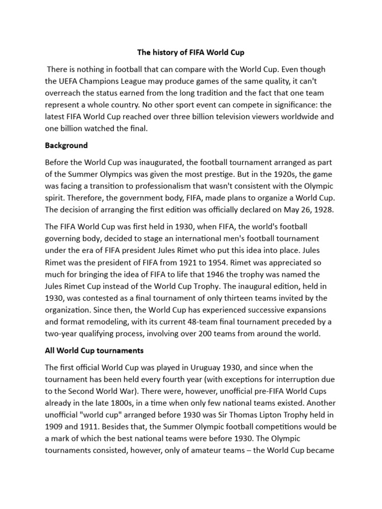 The history of FIFA World Cup | PDF | Fifa World Cup | Football Codes