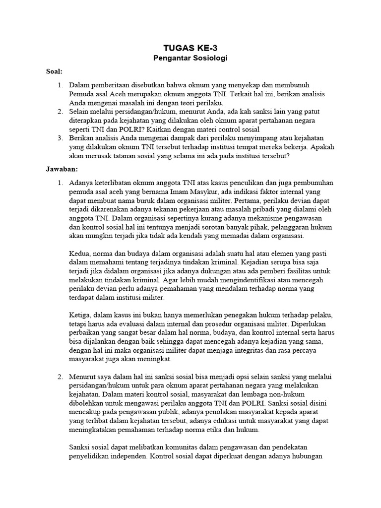 Tugas Ke 3 Pengantar Sosiologi | PDF | Karier & Perkembangan | Ilmu Sosial