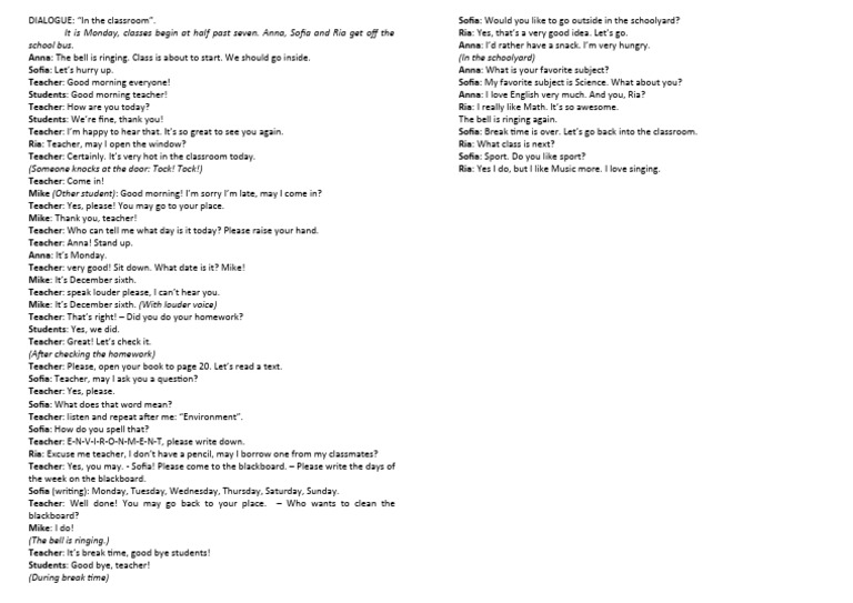 Classroom Dialogue Example | PDF