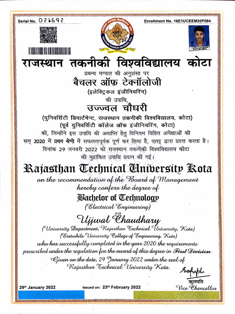 B.Tech Provisional Certificate for Ujjwal | PDF | Engineering ...