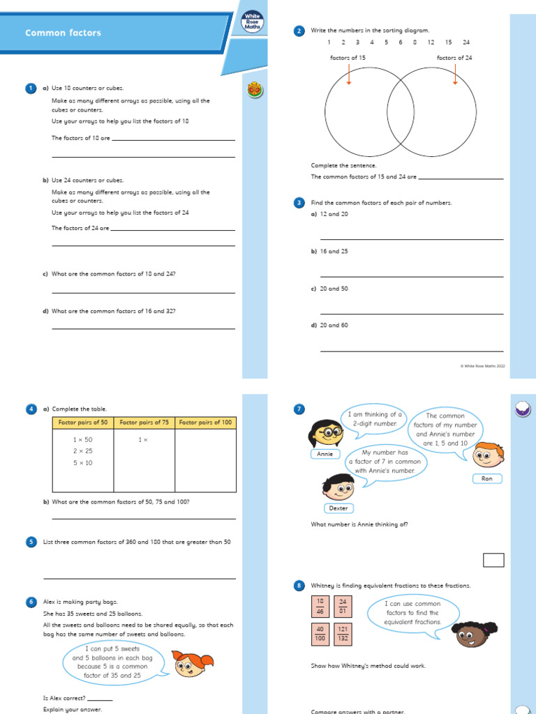 Common Factors and Arrays Worksheet | PDF | Mathematics