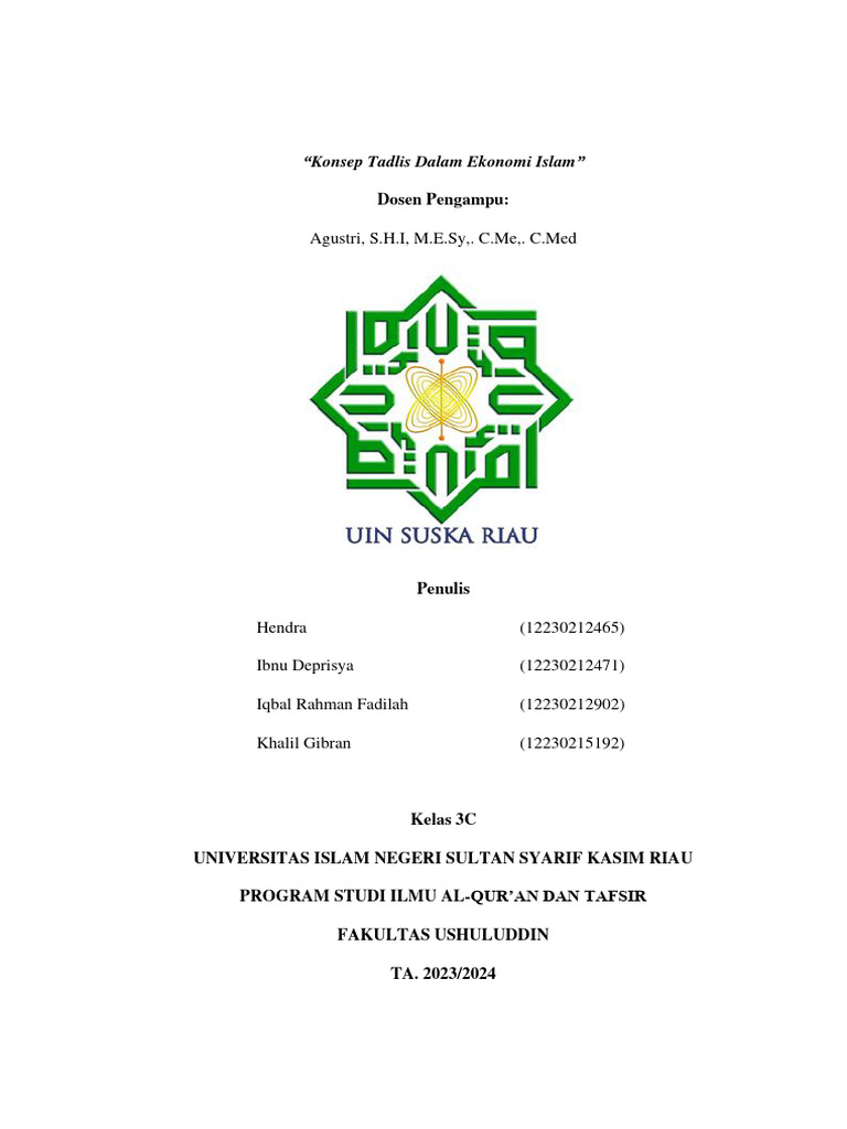 IAT 3C - 1 Konsep Tadlis Dalam Ekonomi Islam | PDF | Pengelolaan ...