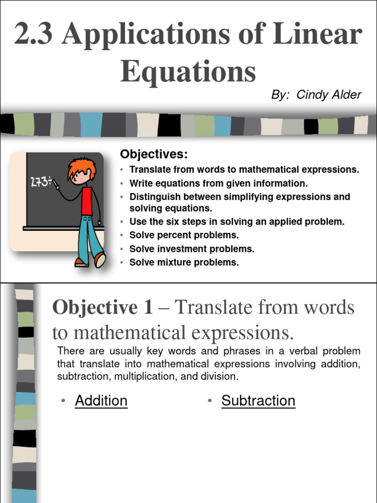 2.3 Applications of Linear Equations | Download Free PDF | Equations ...
