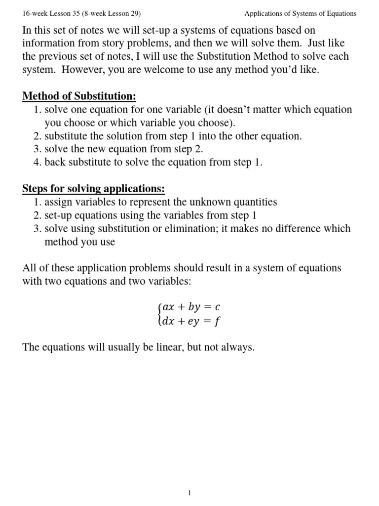 Applications of Systems of Equations | PDF | Equations | Variable (Mathematics)