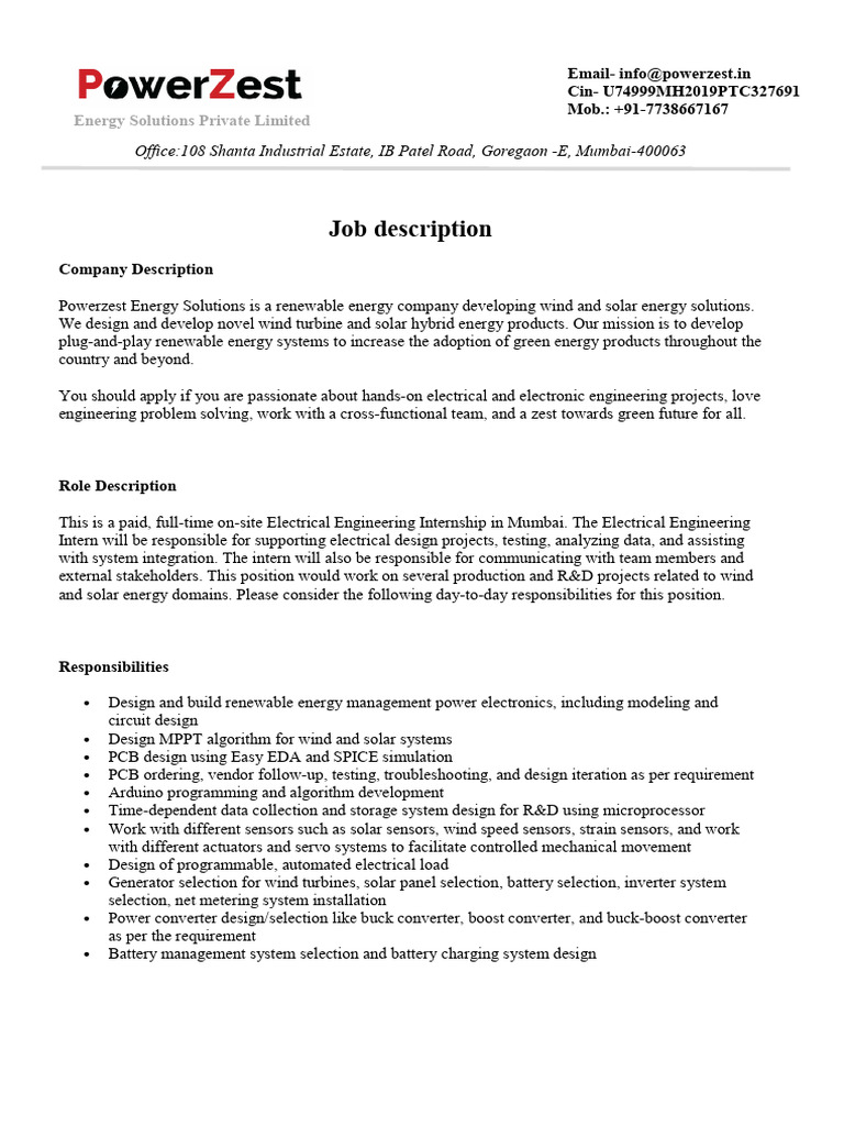 Electrical Engineering Internship at Powerzest | PDF | Printed Circuit ...