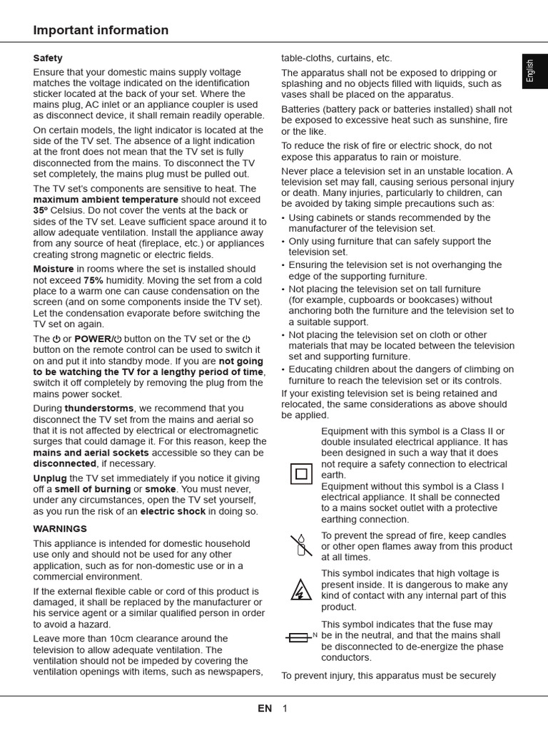 TV THOMSON - UG6400 - Manual | PDF | Hdmi | Television