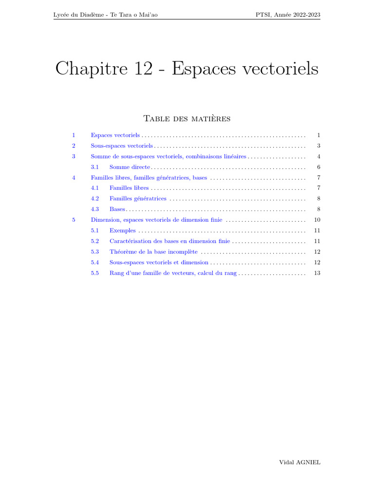 Espaces Vectoriels : Concepts et Exemples | PDF | Espace vectoriel ...