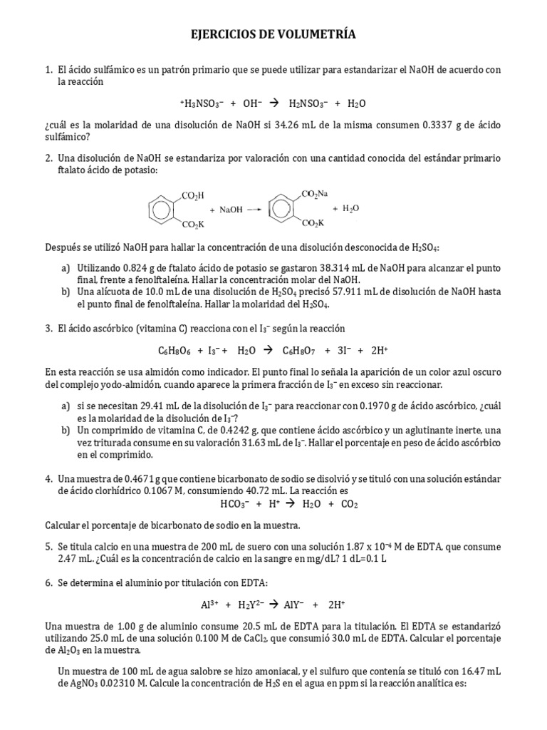 Ejercicios de Volumetría | Descargar gratis PDF | Valoración | Química