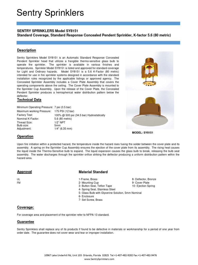 Sentry Sprinklers SY8151 Standard Coverage - Standard Response ...