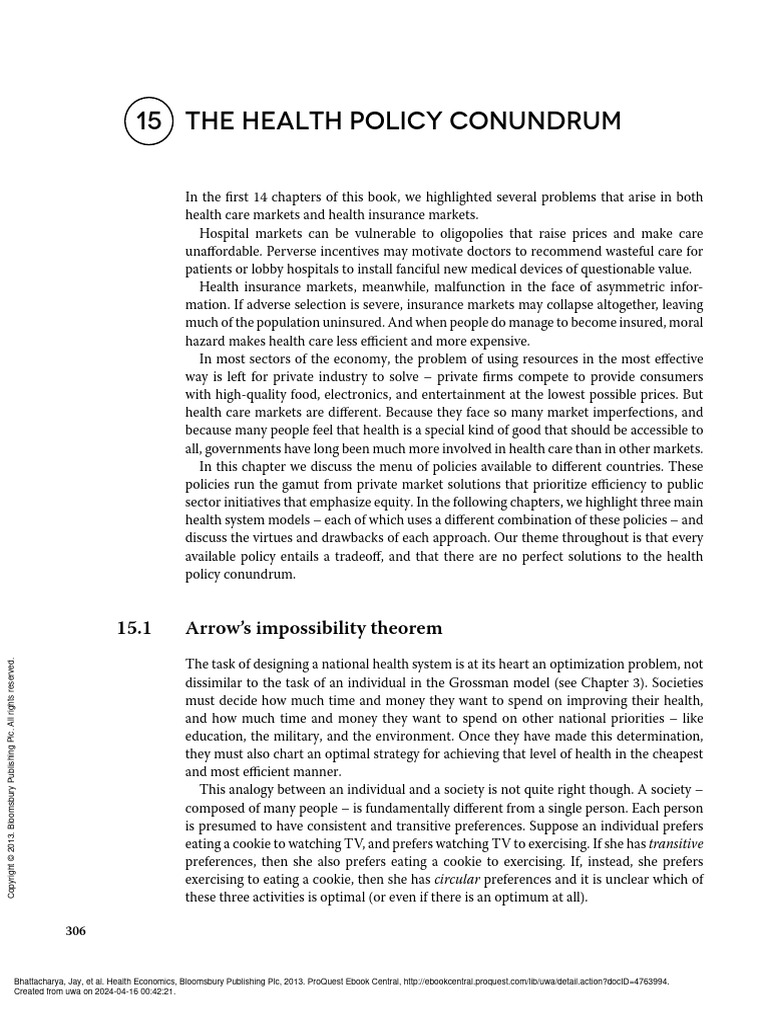 Health Economics - (15. The Health Policy Conundrum) | PDF | Adverse Selection | Insurance