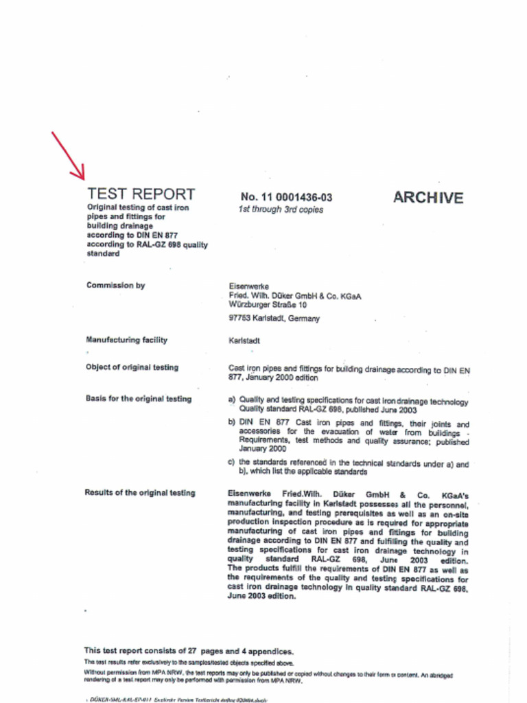 Ducker Pipe Test Report | PDF