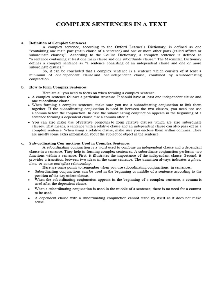 Complex Sentences in A Text | PDF | Clause | Sentence (Linguistics)