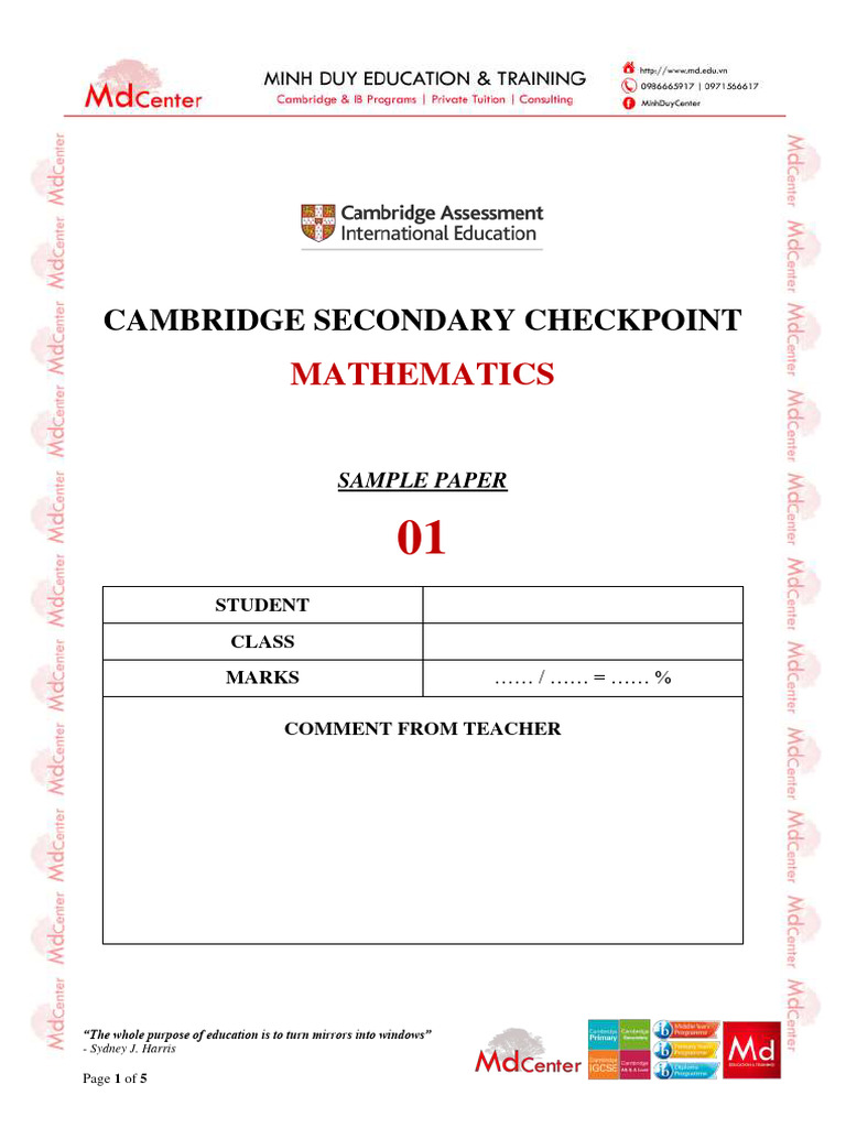 Mathematics Secondary Checkpoint - Sample Paper 01 | PDF