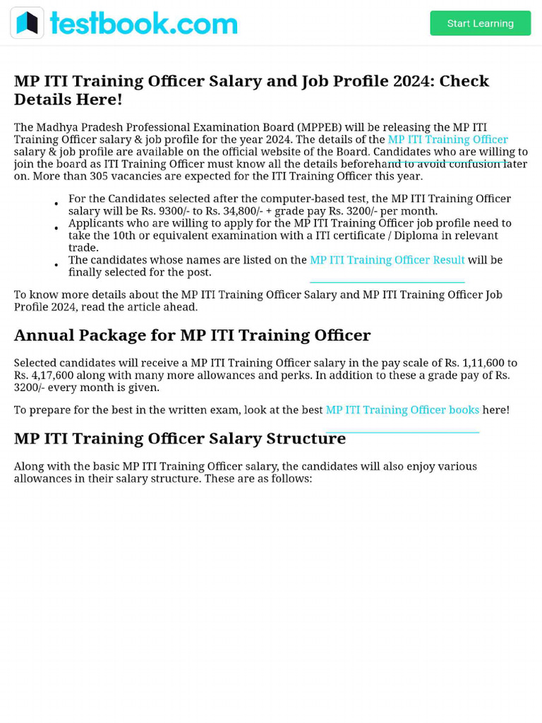 MP ITI Training Officer Salary and Job Profile 2024 - Check Details ...