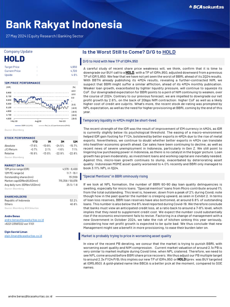BBRI - Is The Worst Still To Come - 240530 (BCAS) | PDF | Securities (Finance) | Investing