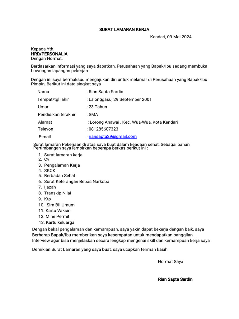 CV Rian Sapta Sardin Sim B2 | PDF