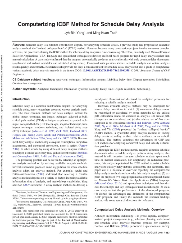 Computerizing ICBF Method For Schedule Delay Analysis | PDF | Microsoft ...