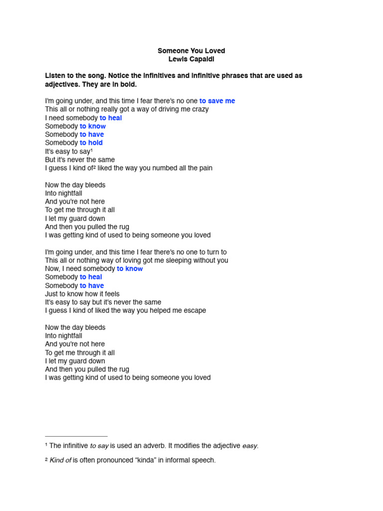 Someone You Loved Lyrics | PDF | Language Arts & Discipline | Poetry