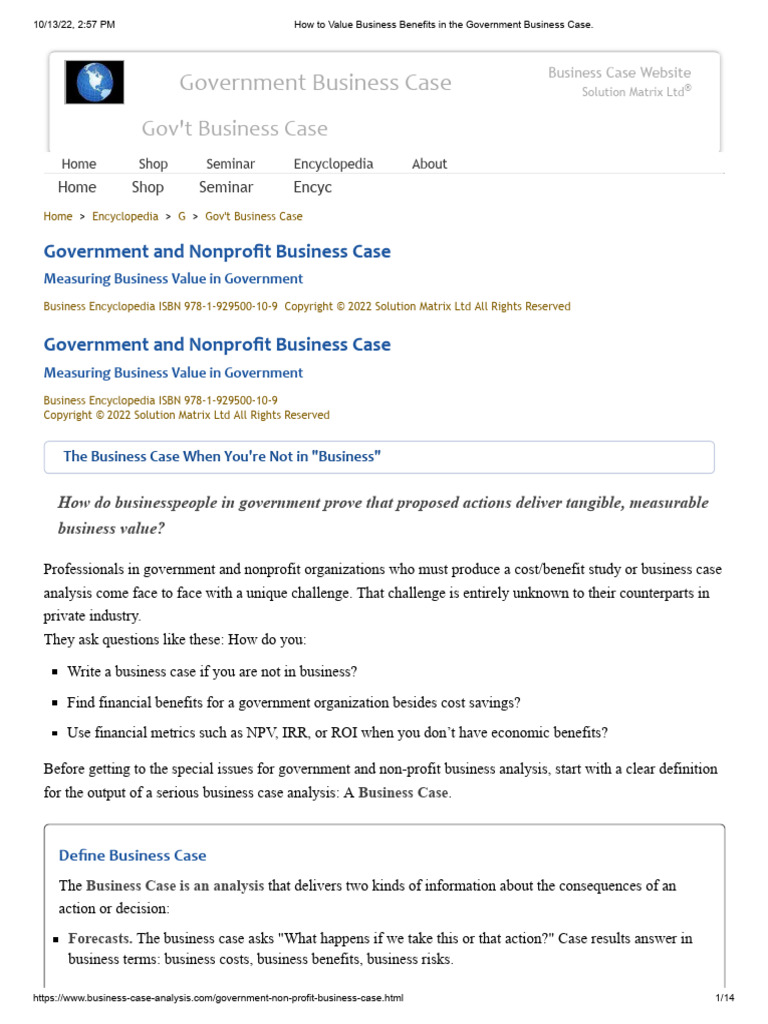 How To Value Business Benefits in The Government Business Case | PDF ...