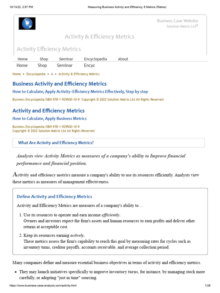 Measuring Business Activity and Efficiency, 6 Metrics (Ratios) | PDF ...