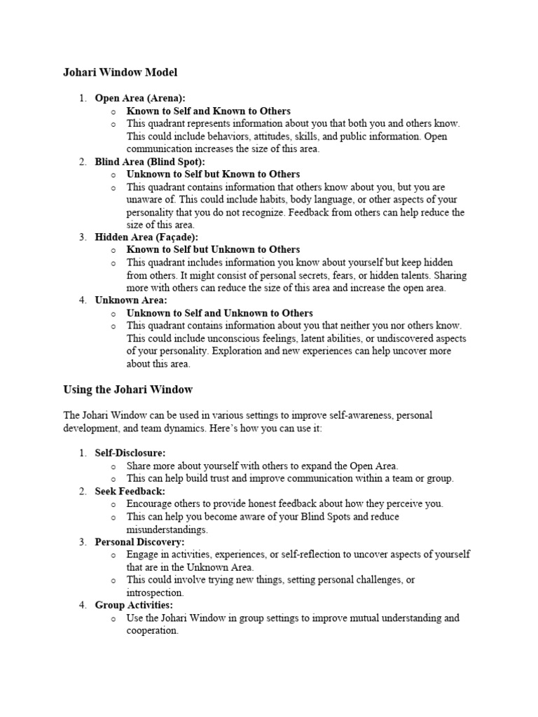 Johari Window model | Download Free PDF | Self Awareness | Cognition