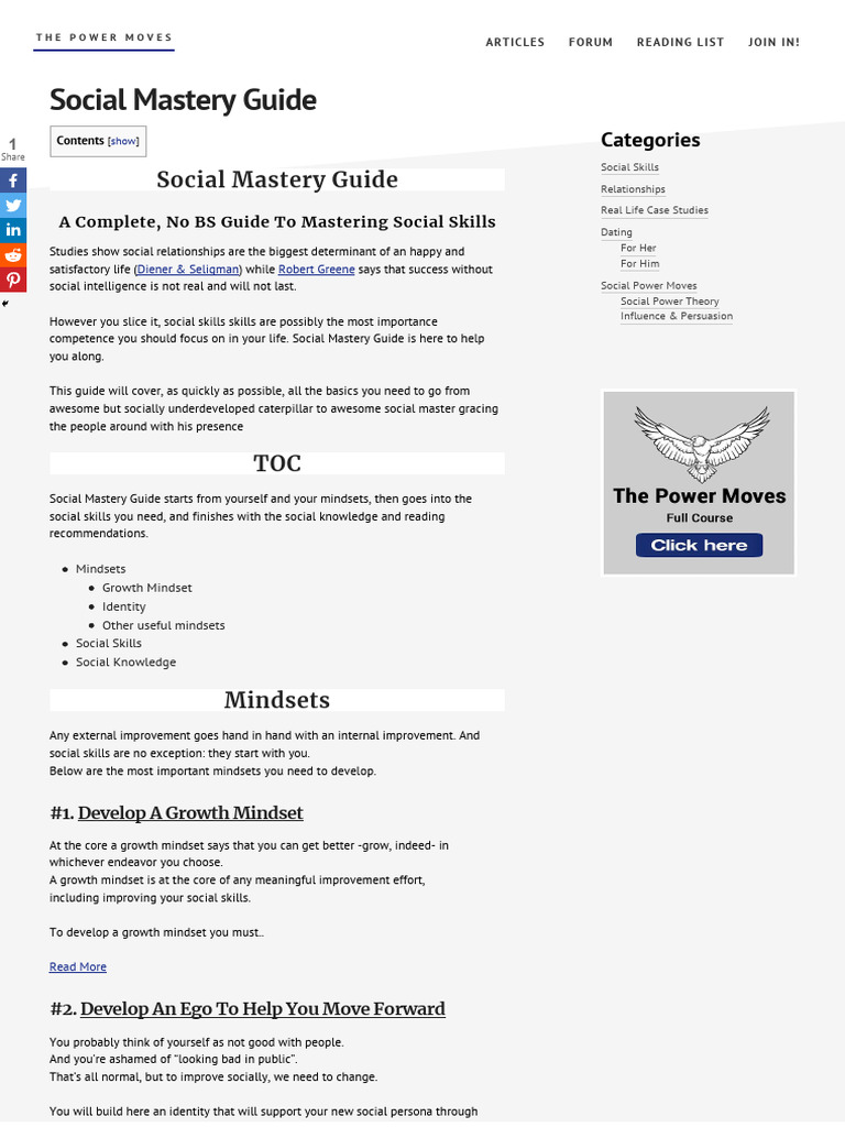 Social Mastery Guide - The Power Moves | PDF | Mindset | Behavior ...