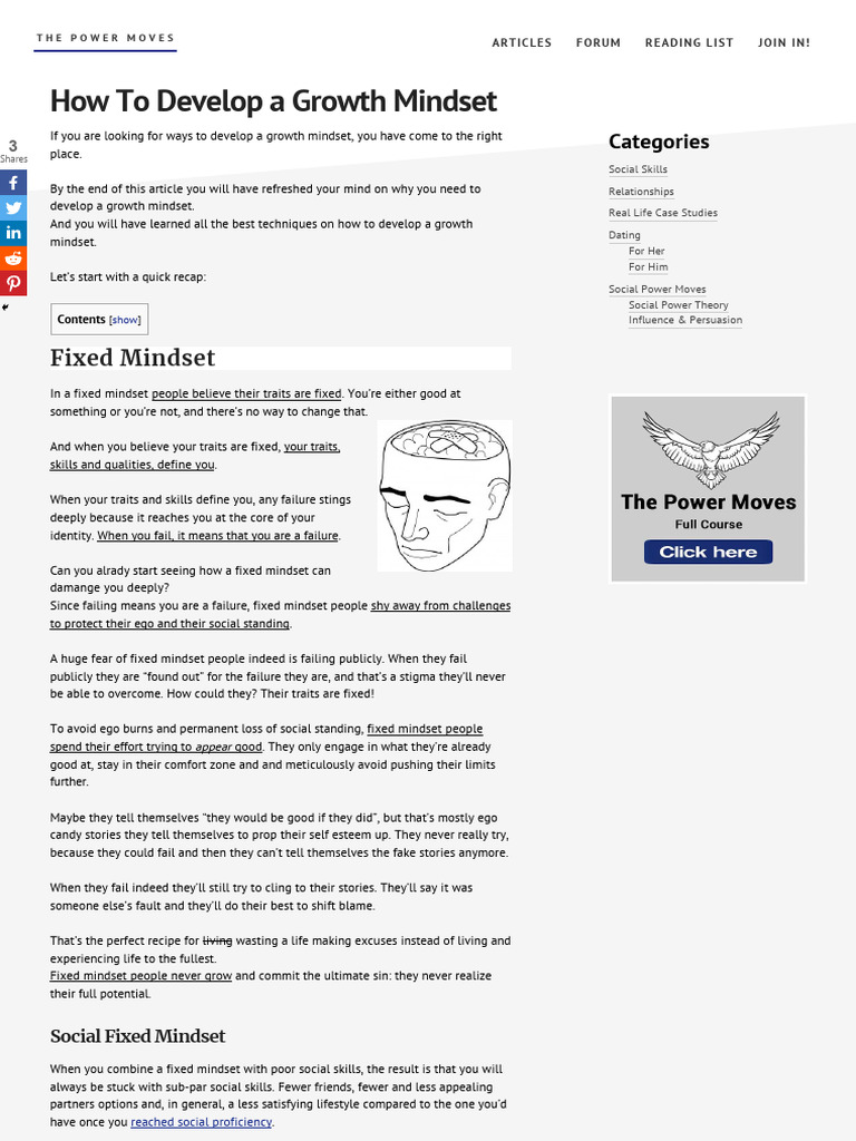 How To Develop A Growth Mindset - The Power Moves | PDF | Mindset ...