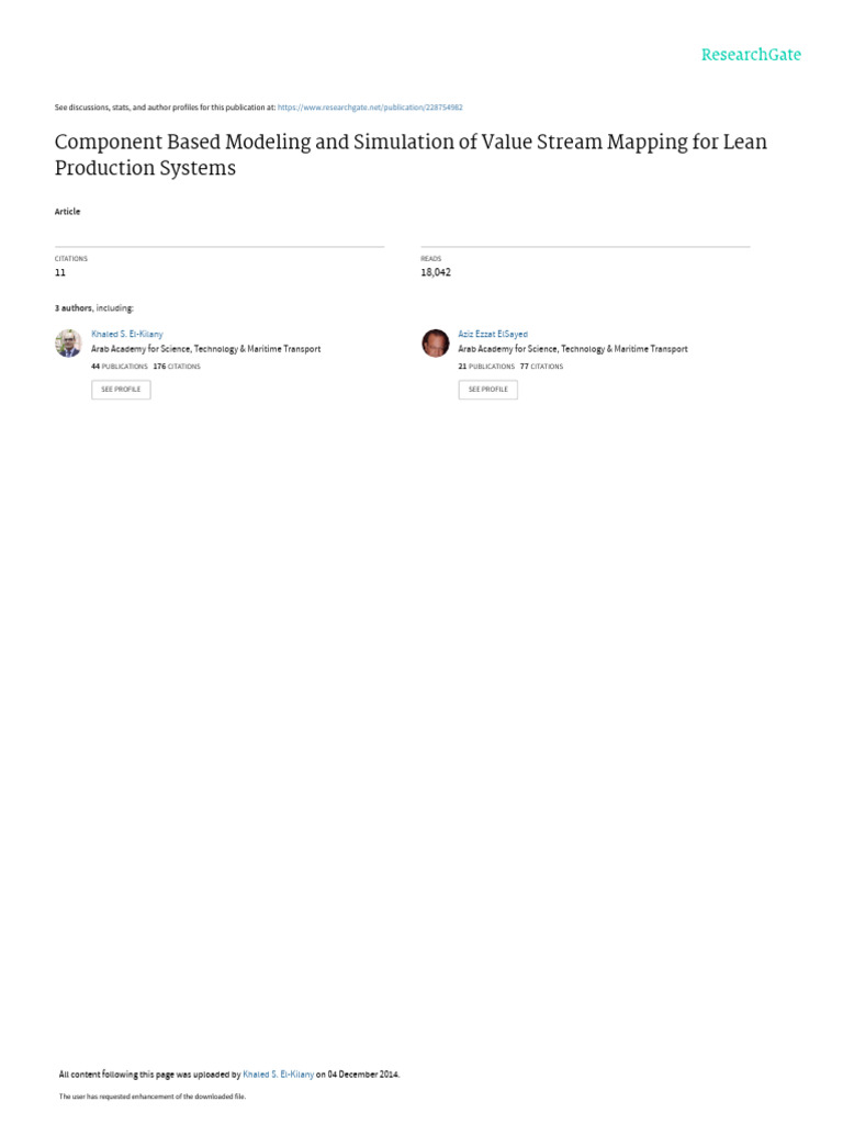 Component Based Modeling and Simulation of Value S | PDF | Lean Manufacturing | Simulation