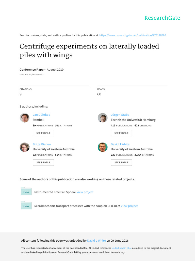 Centrifuge experiments on laterally loaded piles with wings | PDF ... Centrifuge experiments on laterally loaded piles with wings | PDF ...