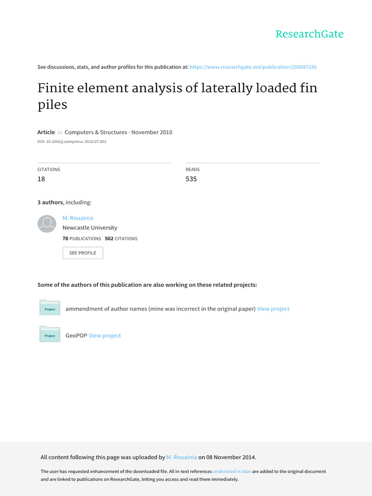 Finite Element Analysis Of Laterally Loaded Fin Piles Pdf Deep