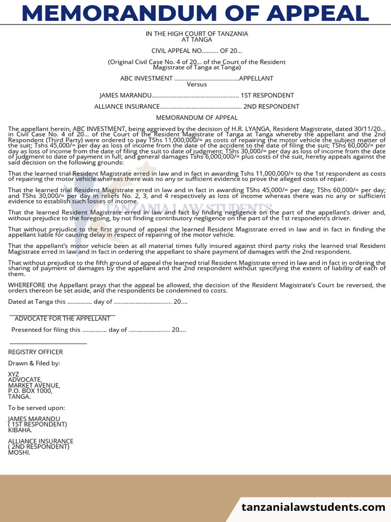 memorandum-of-appeal-in-tanzania- | PDF | Lawsuit | Appeal