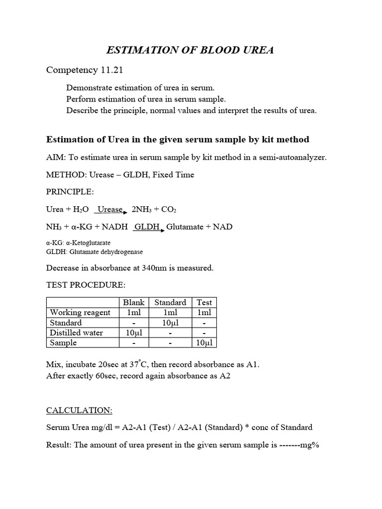 Urea Estimation | PDF | Urea | Clinical Medicine