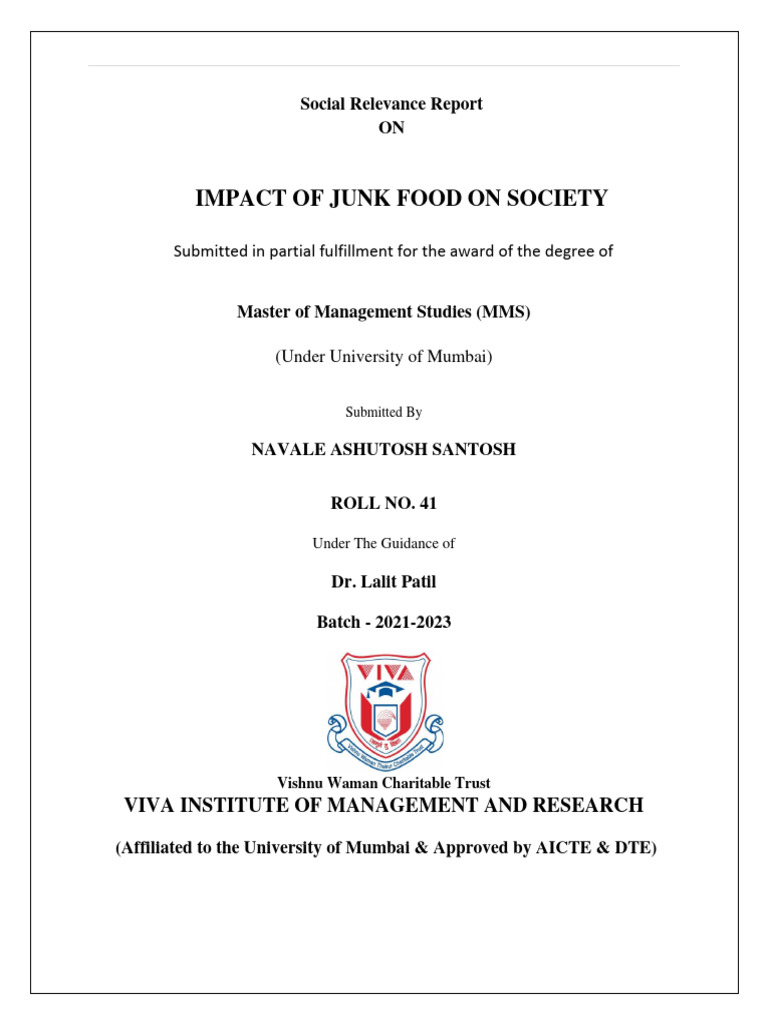 Ashutosh final report Junk food | Download Free PDF | Pie Chart | Junk Food