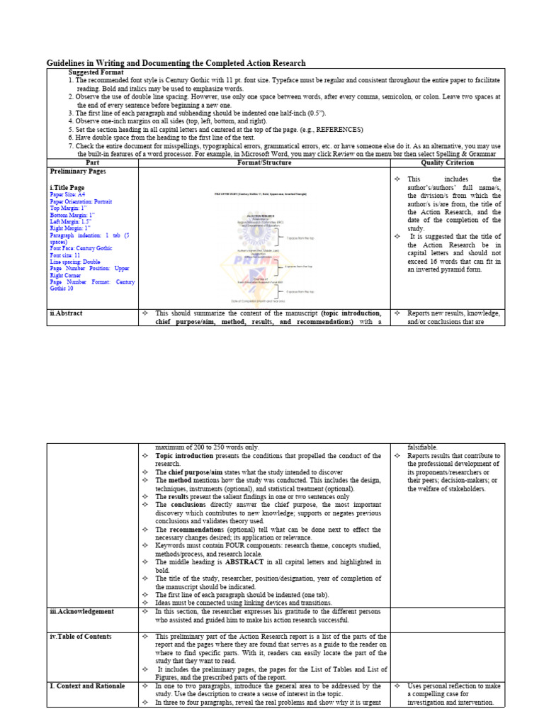 Guidelines in Writing and Documenting Action and Basic Research ...